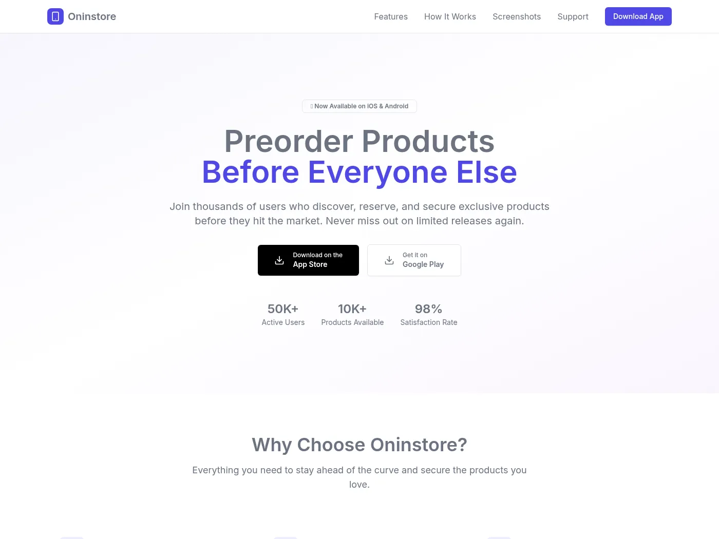 Oninstore Marketing Website