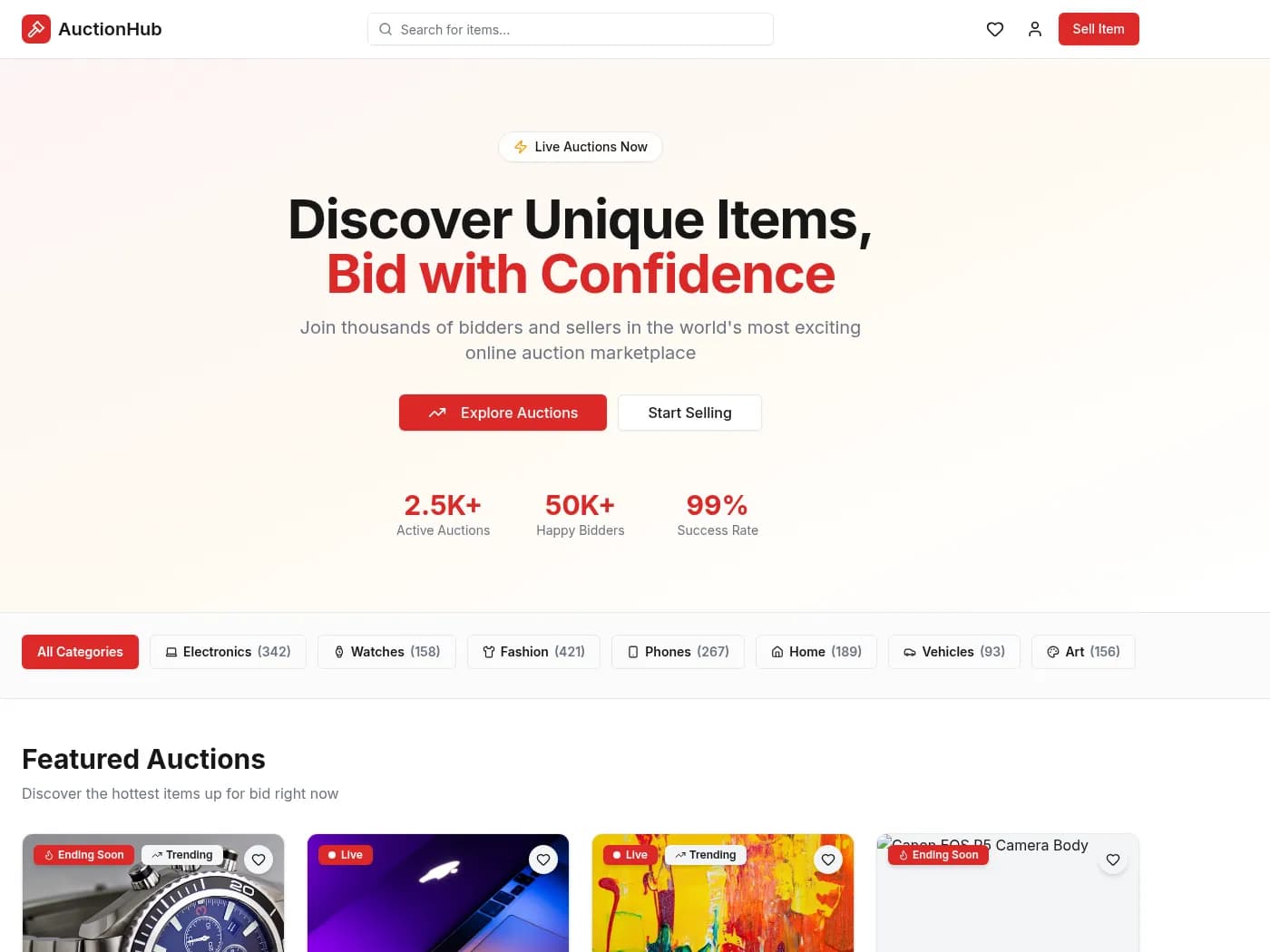 Online Auction Website Layout Builder