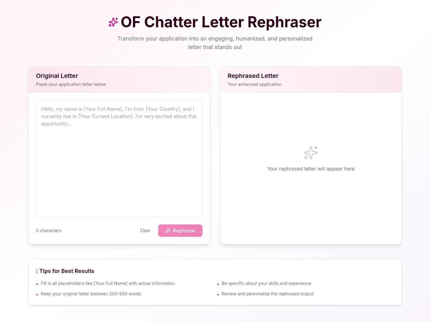 OnlyFans Chatter Application Letter Rephraser