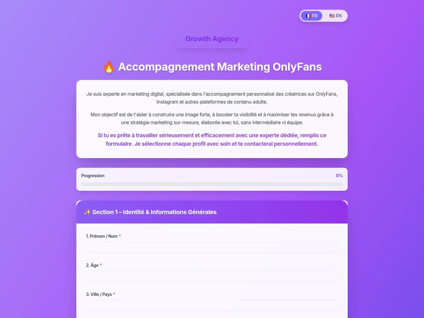 OnlyFans Creator Marketing Intake Form