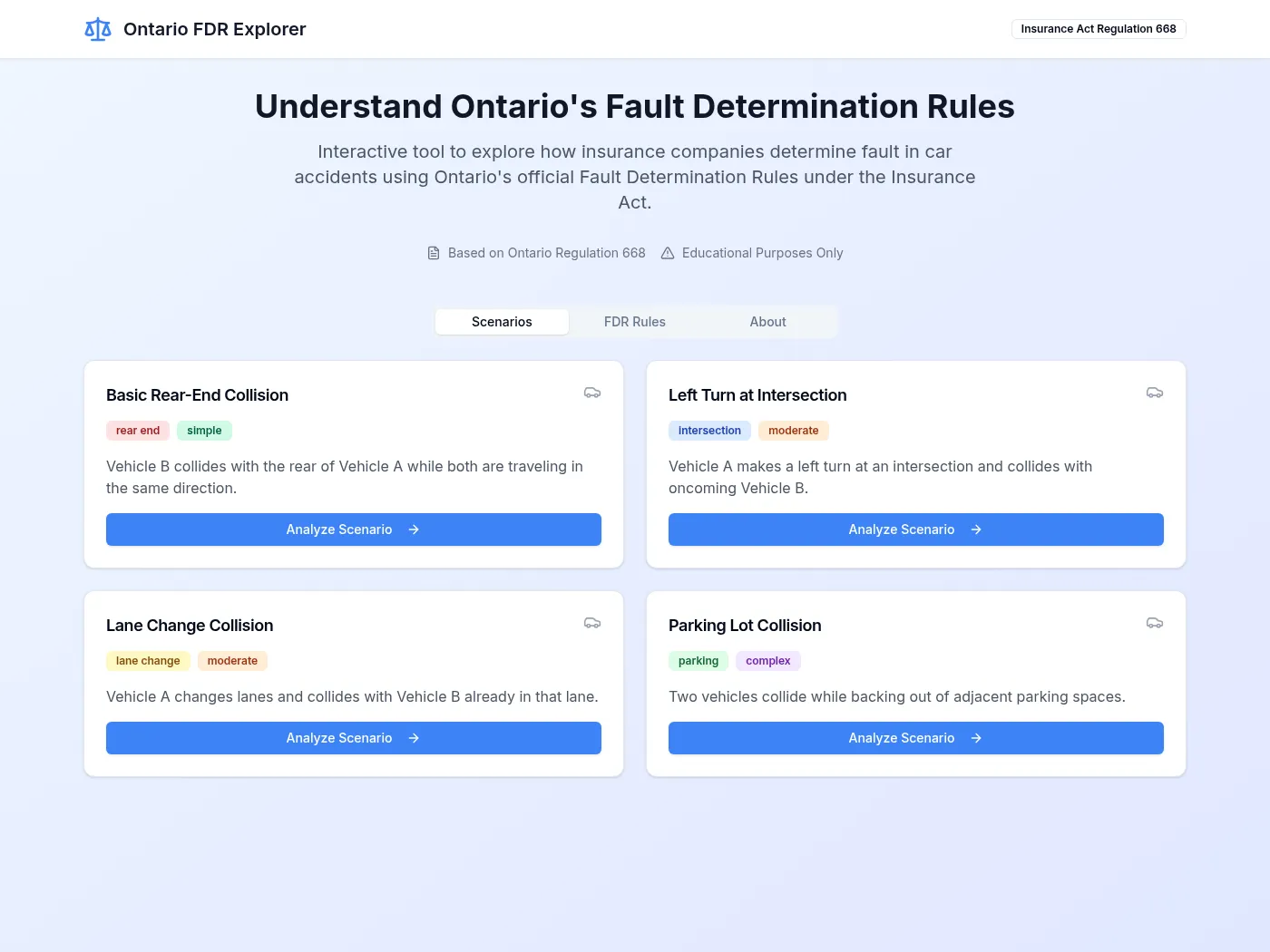 Ontario Fault Determination Rule Explorer