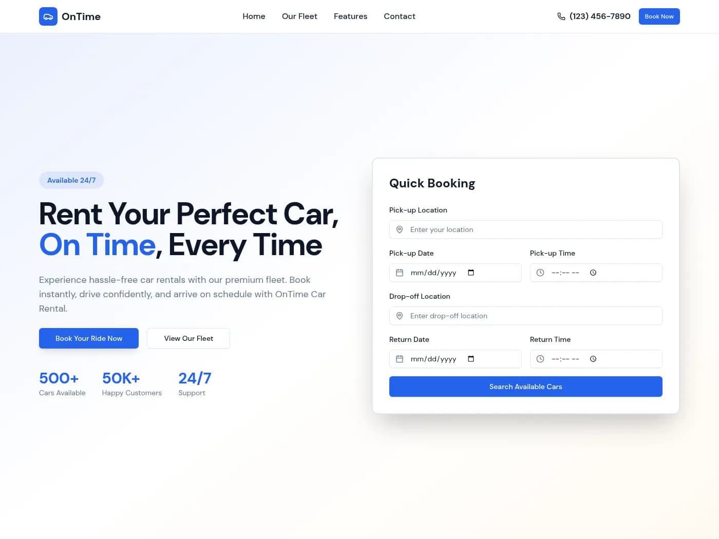 OnTime Car Rental Homepage