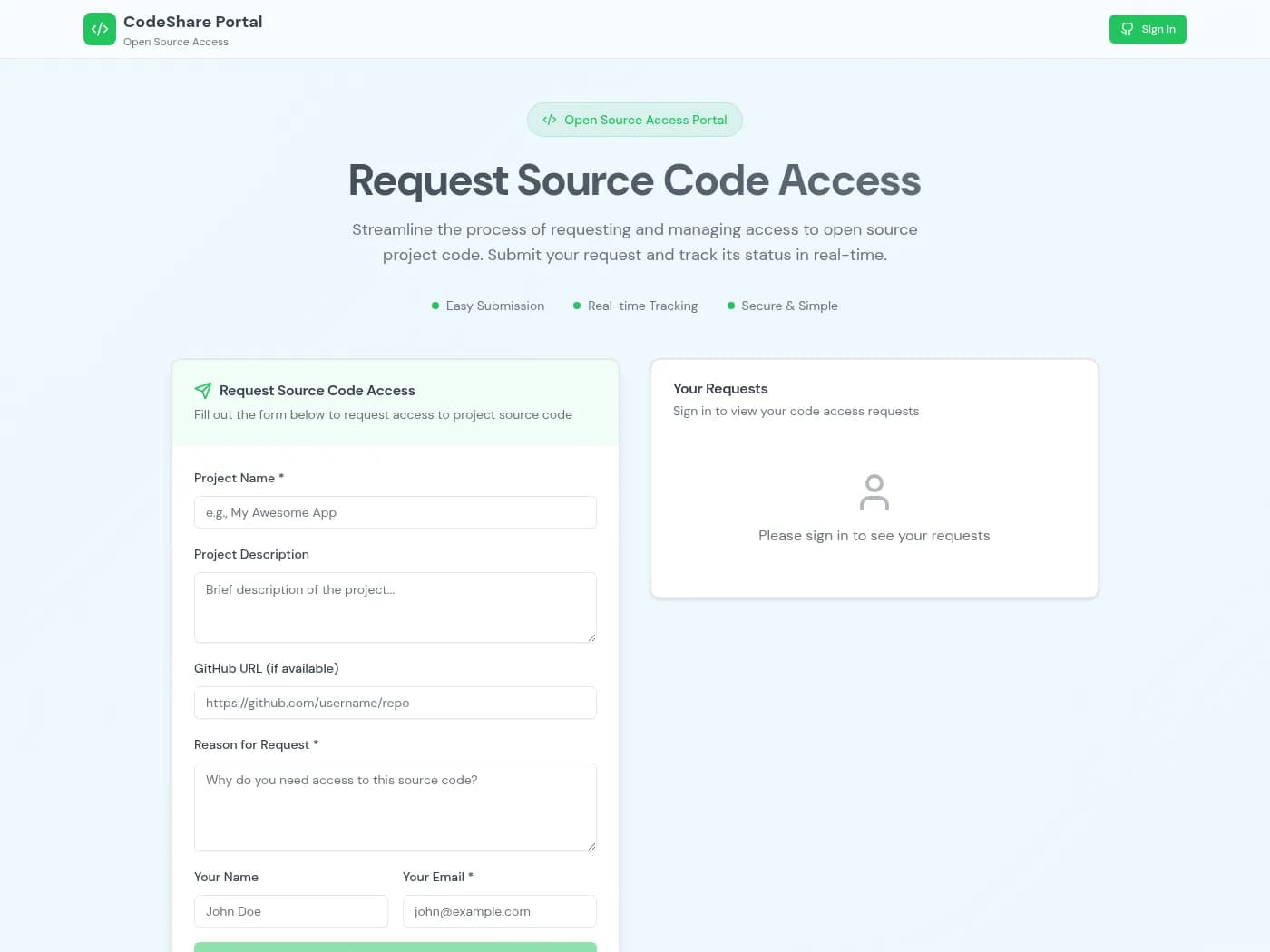 Open Source Code Request Portal