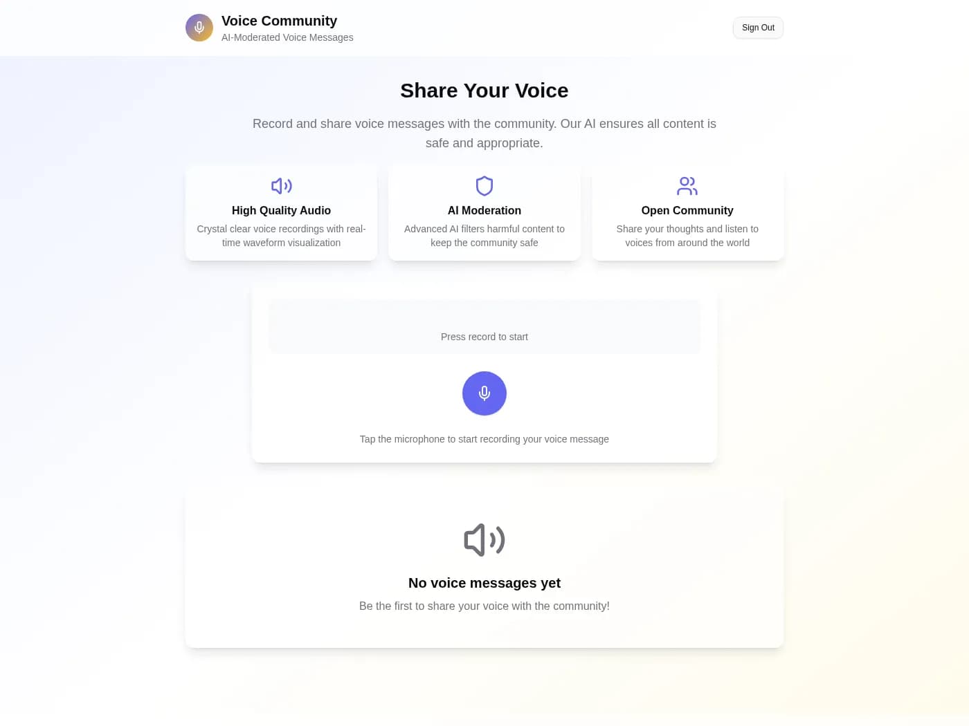 Open Voice Message Platform with AI Moderation
