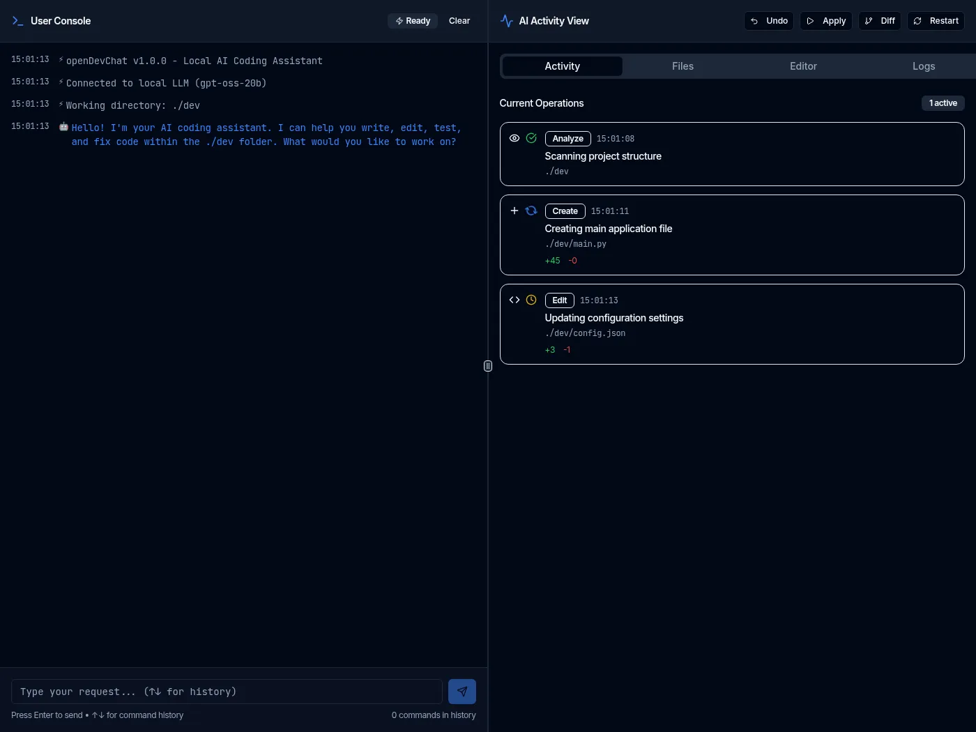 openDevChat: Autonomous Local AI Coding Assistant