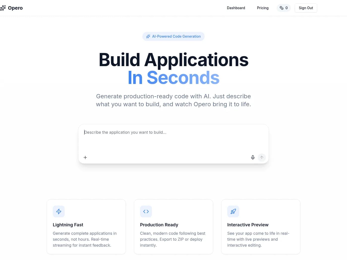 Opero — Modern AI-Powered Code Generation Platform with Flowchart Visualizations