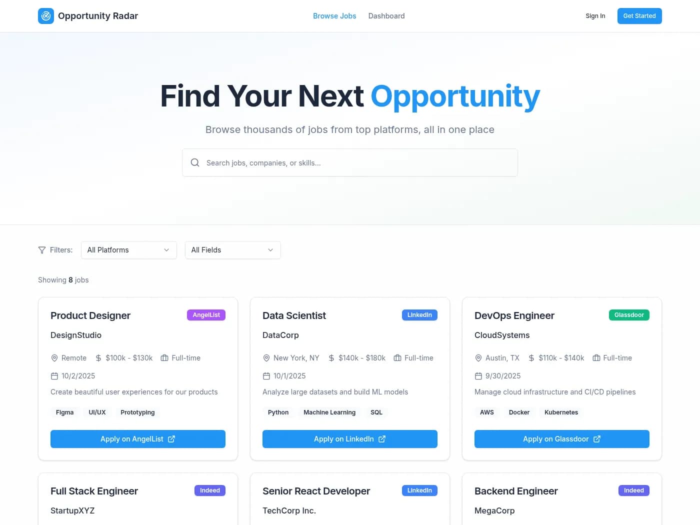 Opportunity Radar: Unified Job Platform & Skill Growth Dashboard