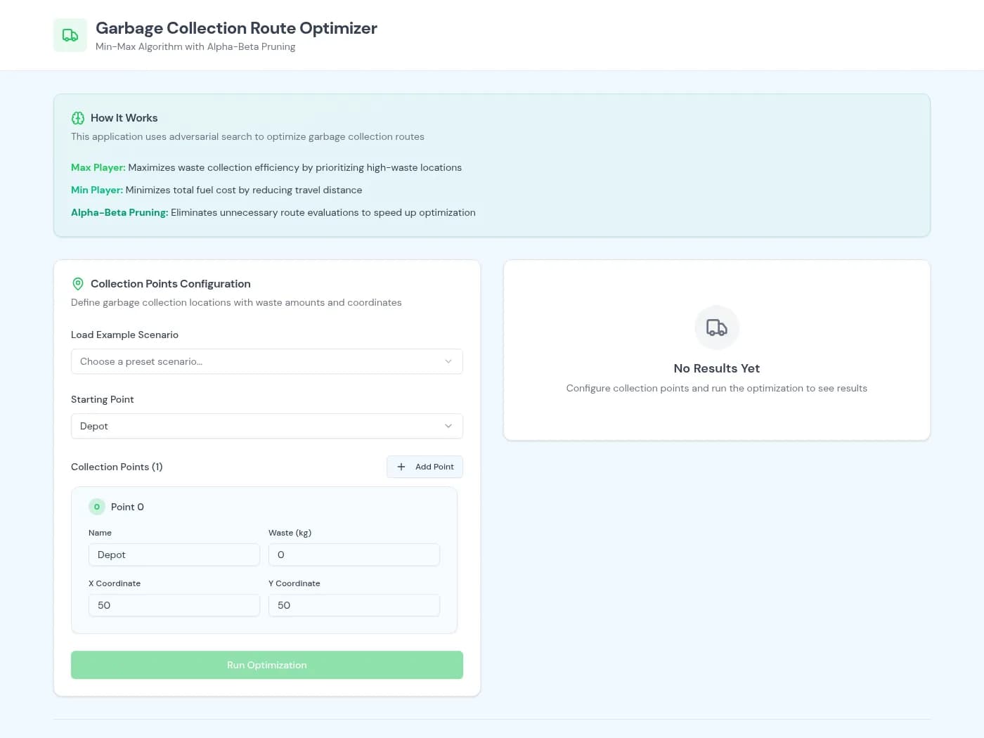 Optimal Garbage Collection Route Planner with Min-Max & Alpha-Beta Pruning