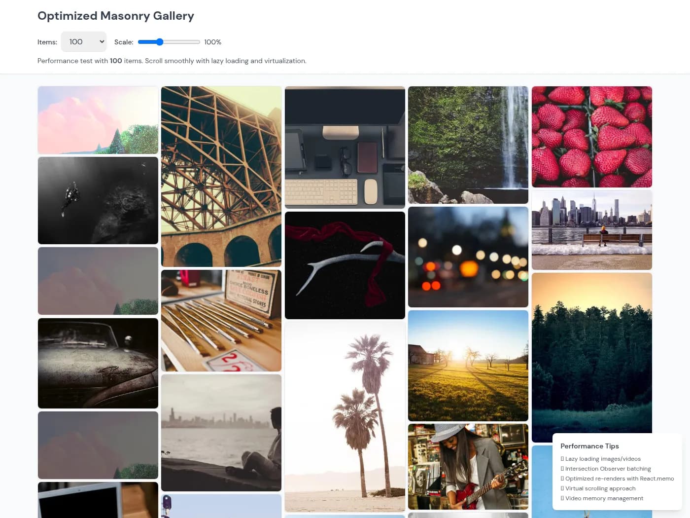 Optimized Masonry Media Gallery for Large Datasets