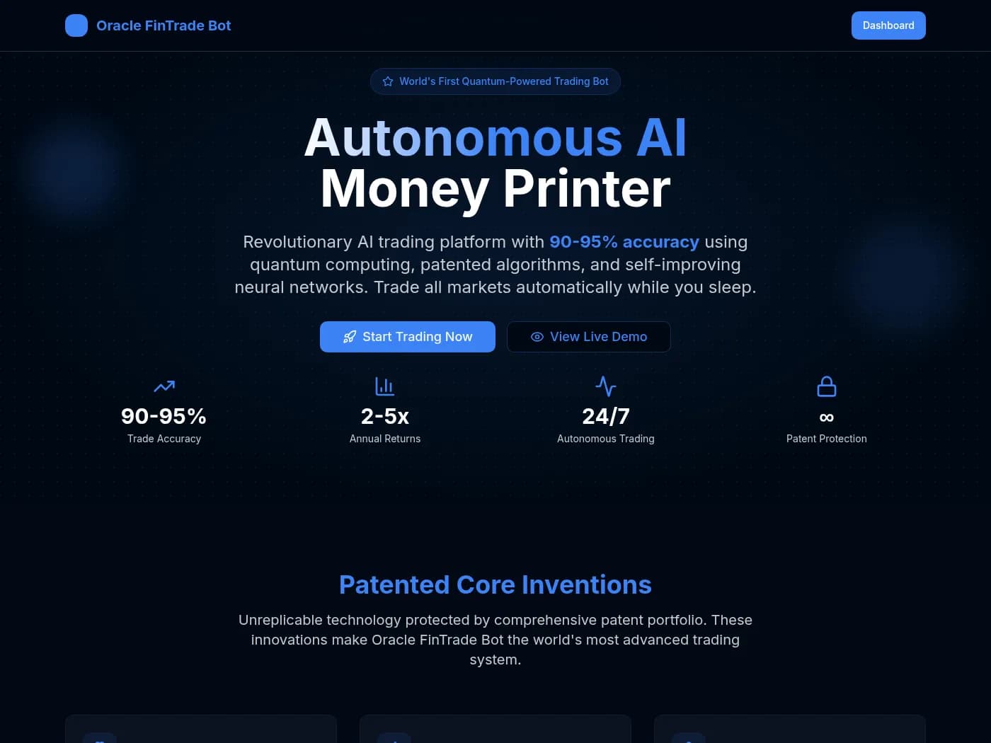 Oracle FinTrade Bot – Autonomous AI-Driven Quantum & Patent-Powered Trading Platform