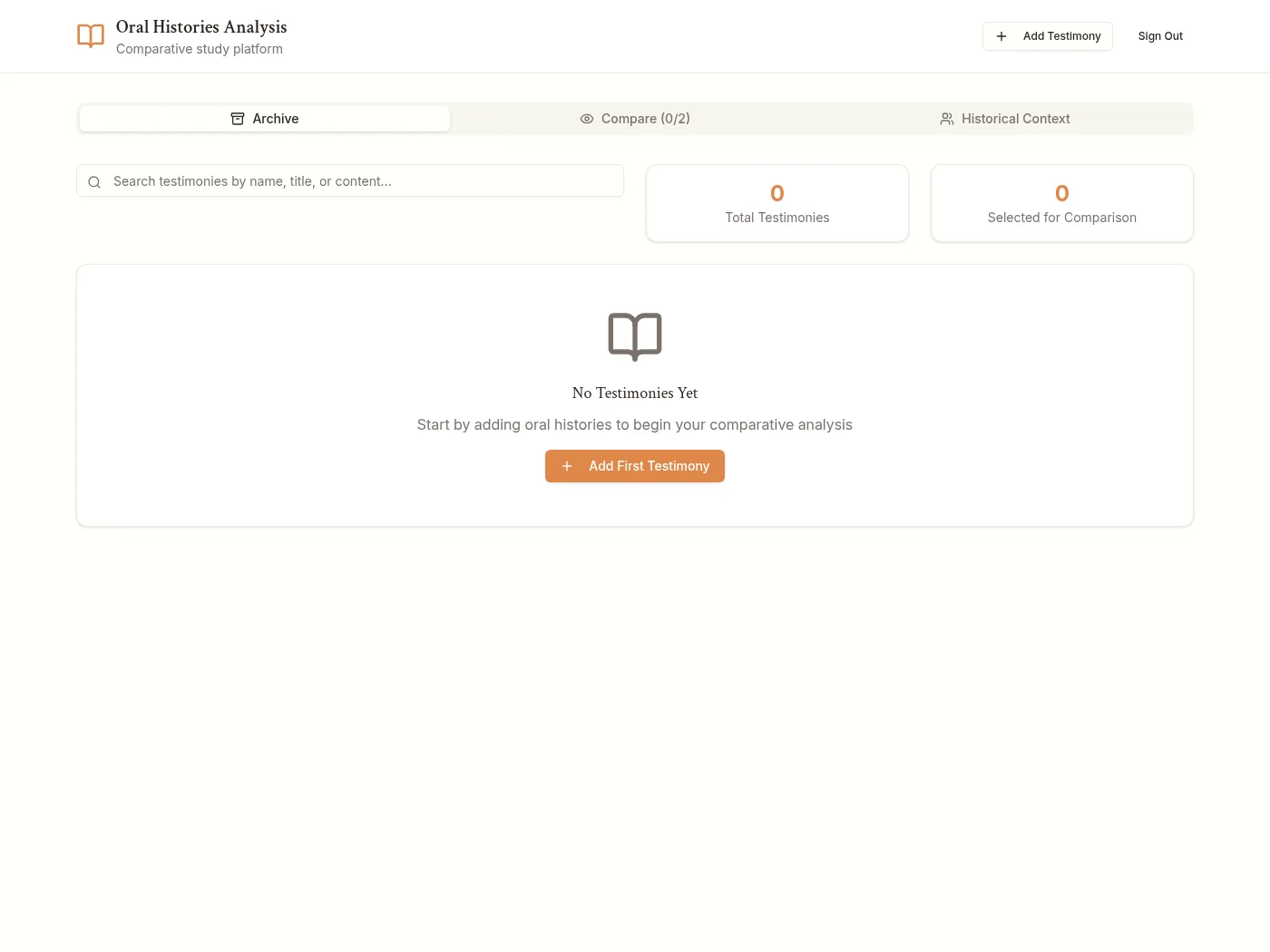 Slavery Oral Histories Comparative Analysis Tool