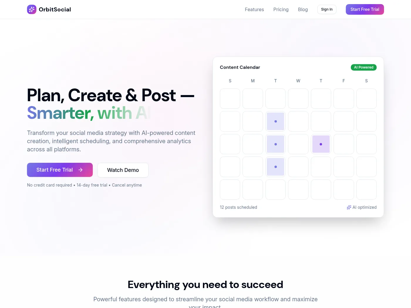 OrbitSocial: AI-Powered Social Media Scheduler & Content Calendar SaaS
