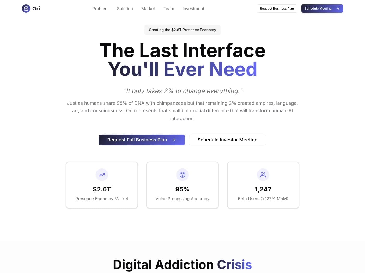 Orí Investor Landing Page
