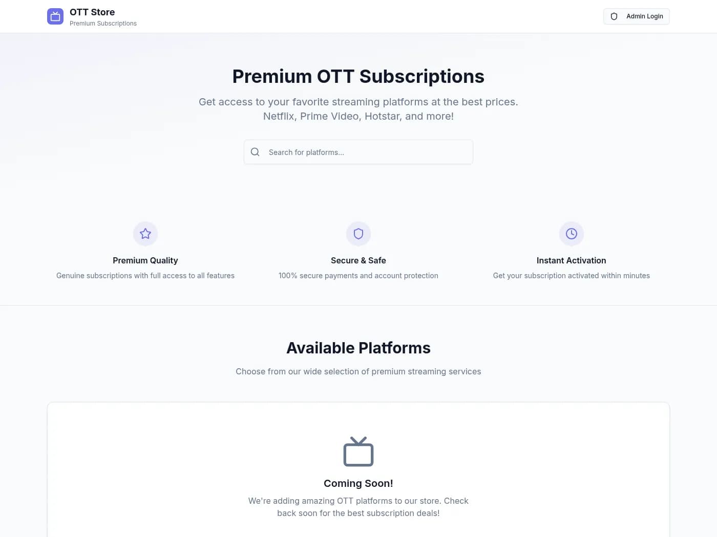 OTT Subscription Management Platform
