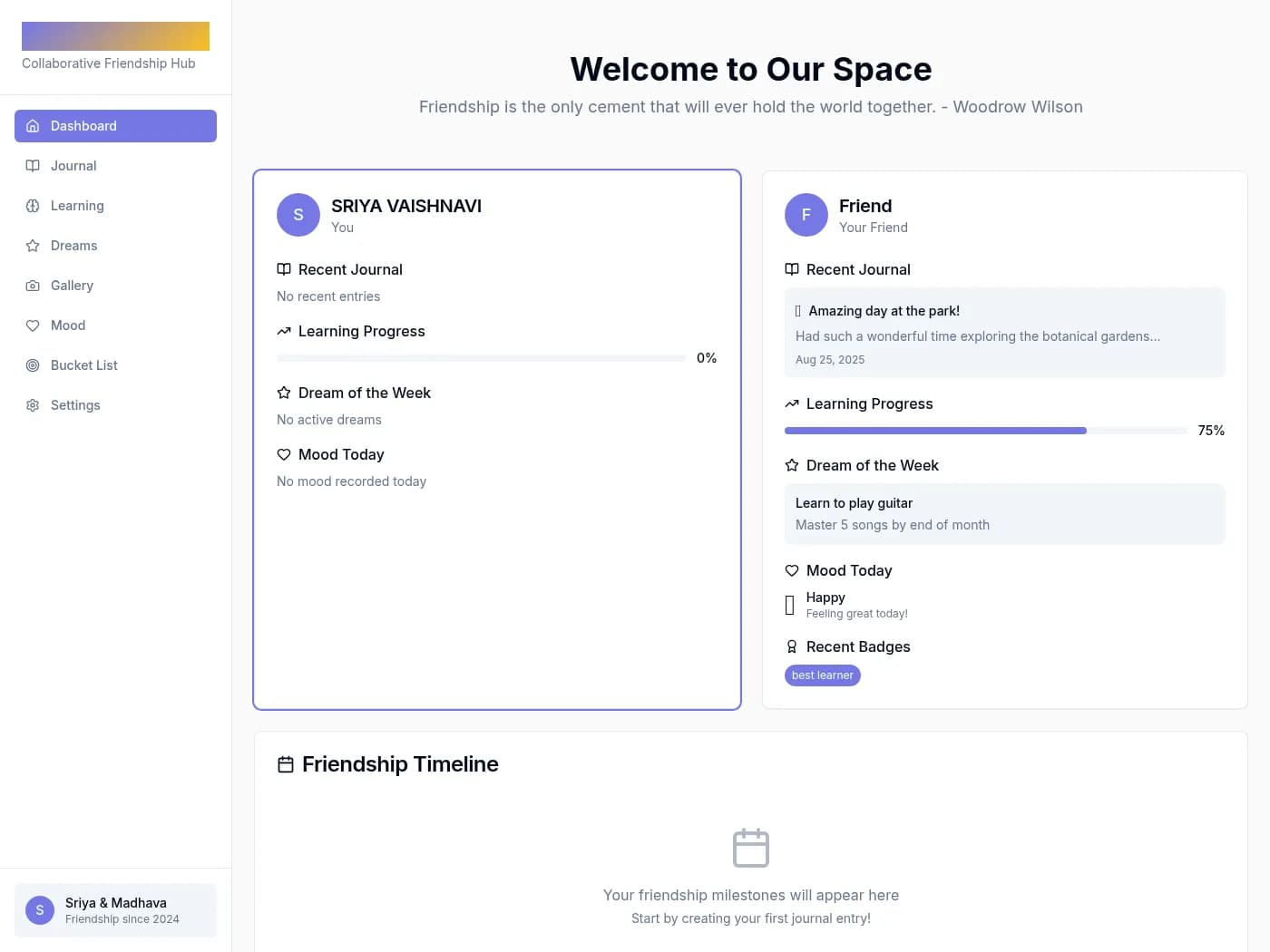 Our Space – Collaborative Friendship Hub