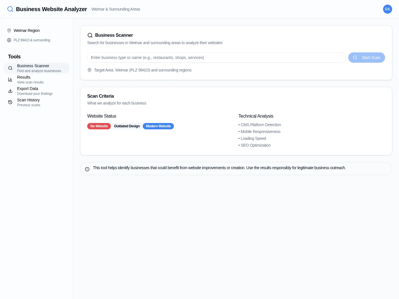 Outdated Business Website Finder for Weimar