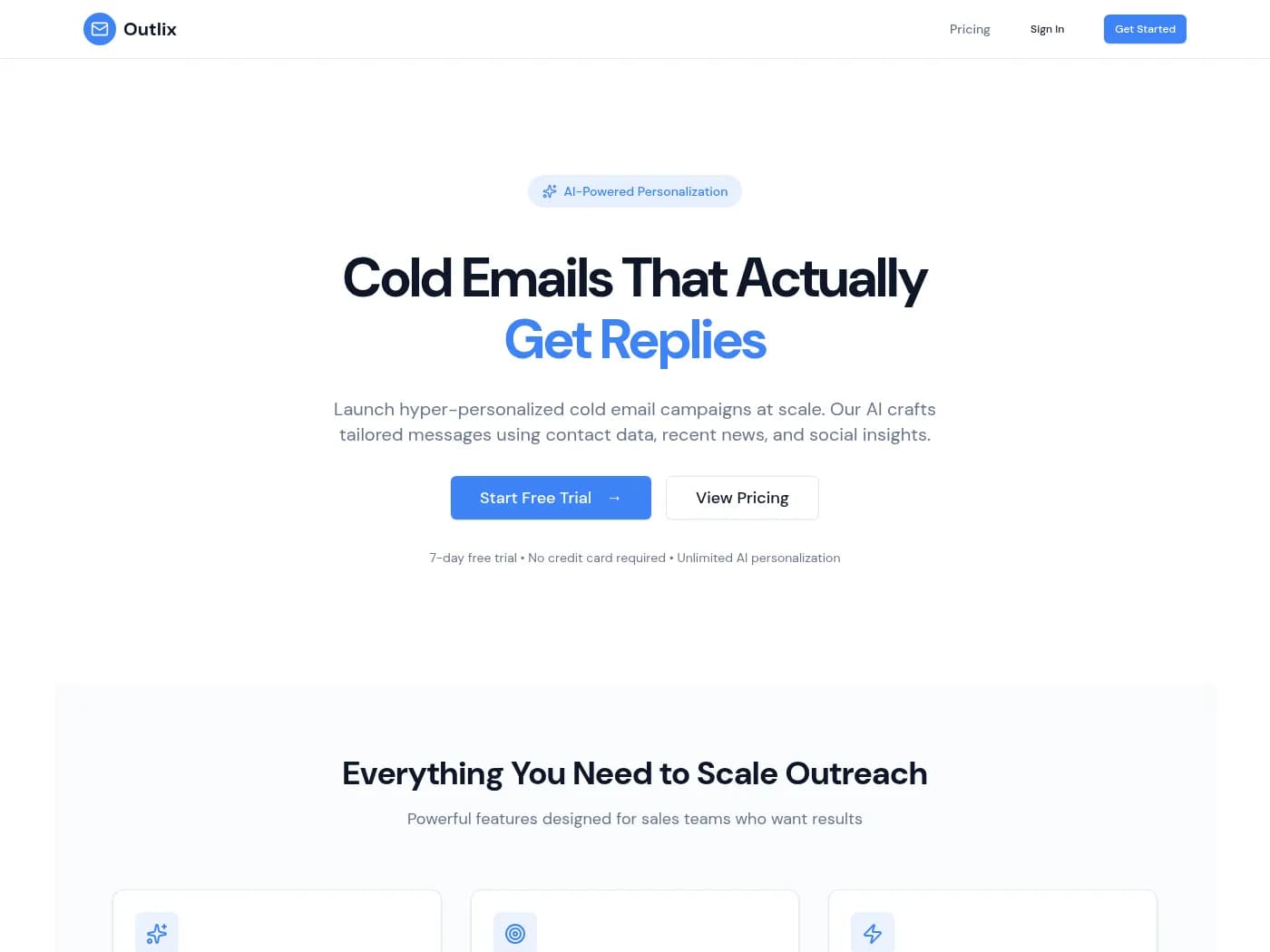 Outlix: AI-Powered Cold Email Personalization SaaS for Sales Teams