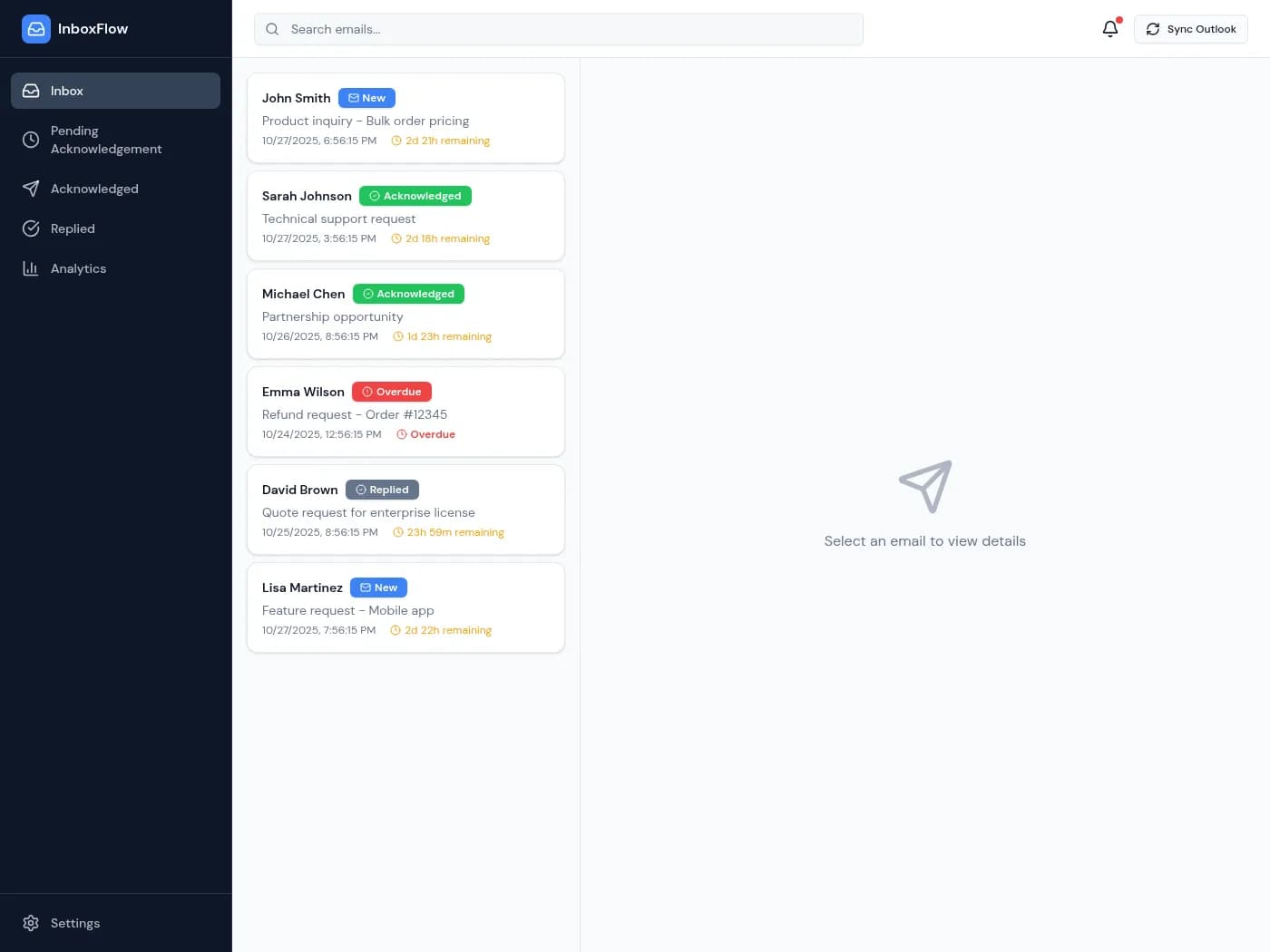 Outlook Customer Inbox Automation Dashboard