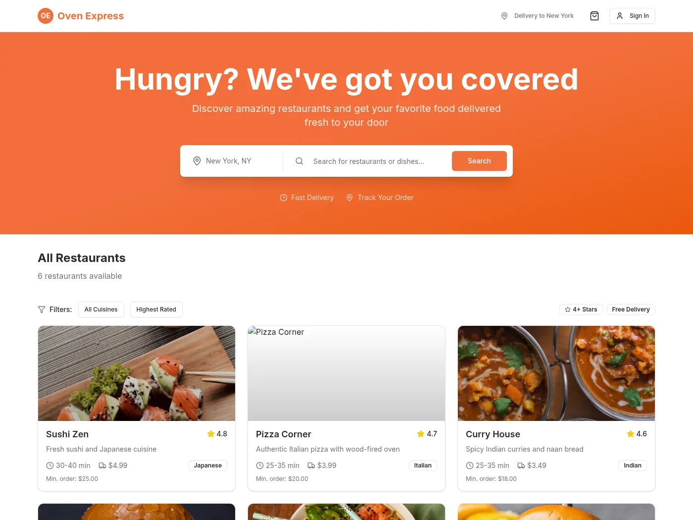 Oven Express - Full-Featured Food Delivery Web App