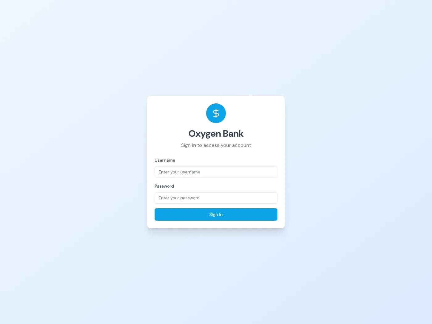 Oxygen Bank Dashboard Simulator