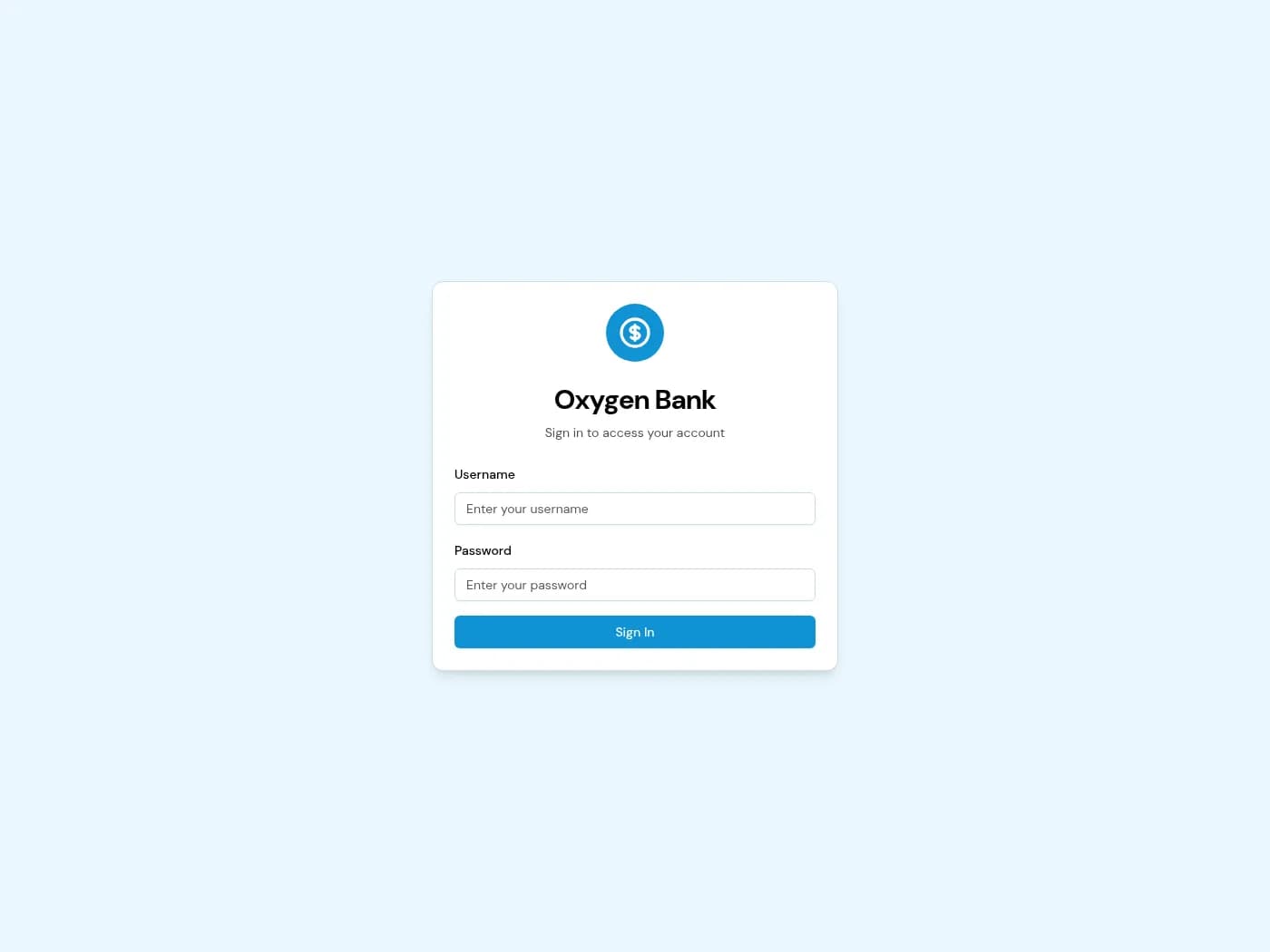 Oxygen Bank Digital Dashboard