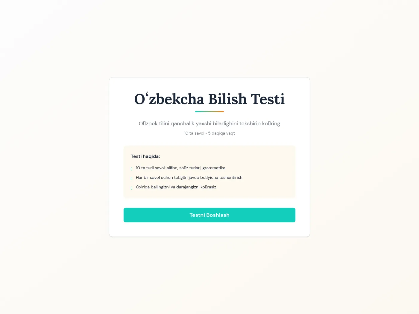 Oʻzbekcha Tilini Bilish Testi