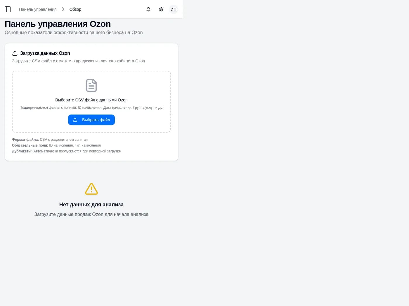 Russian Ozon Marketplace Financial Report Dashboard