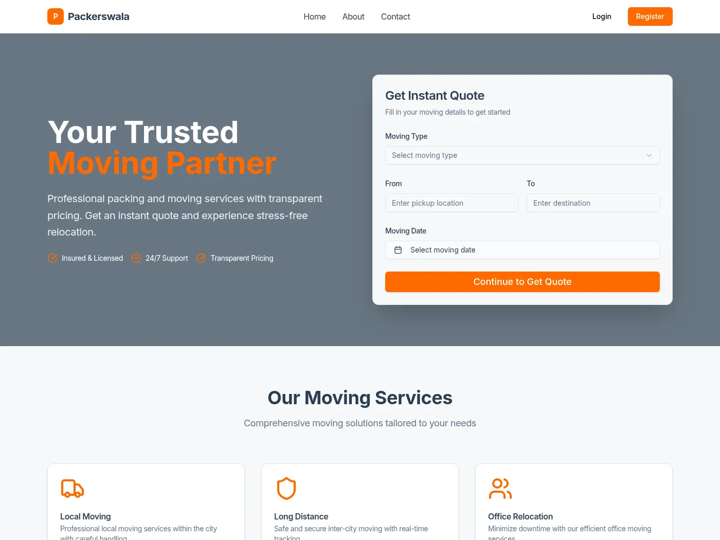 Packerswala CRM & Dynamic Quote Web Platform