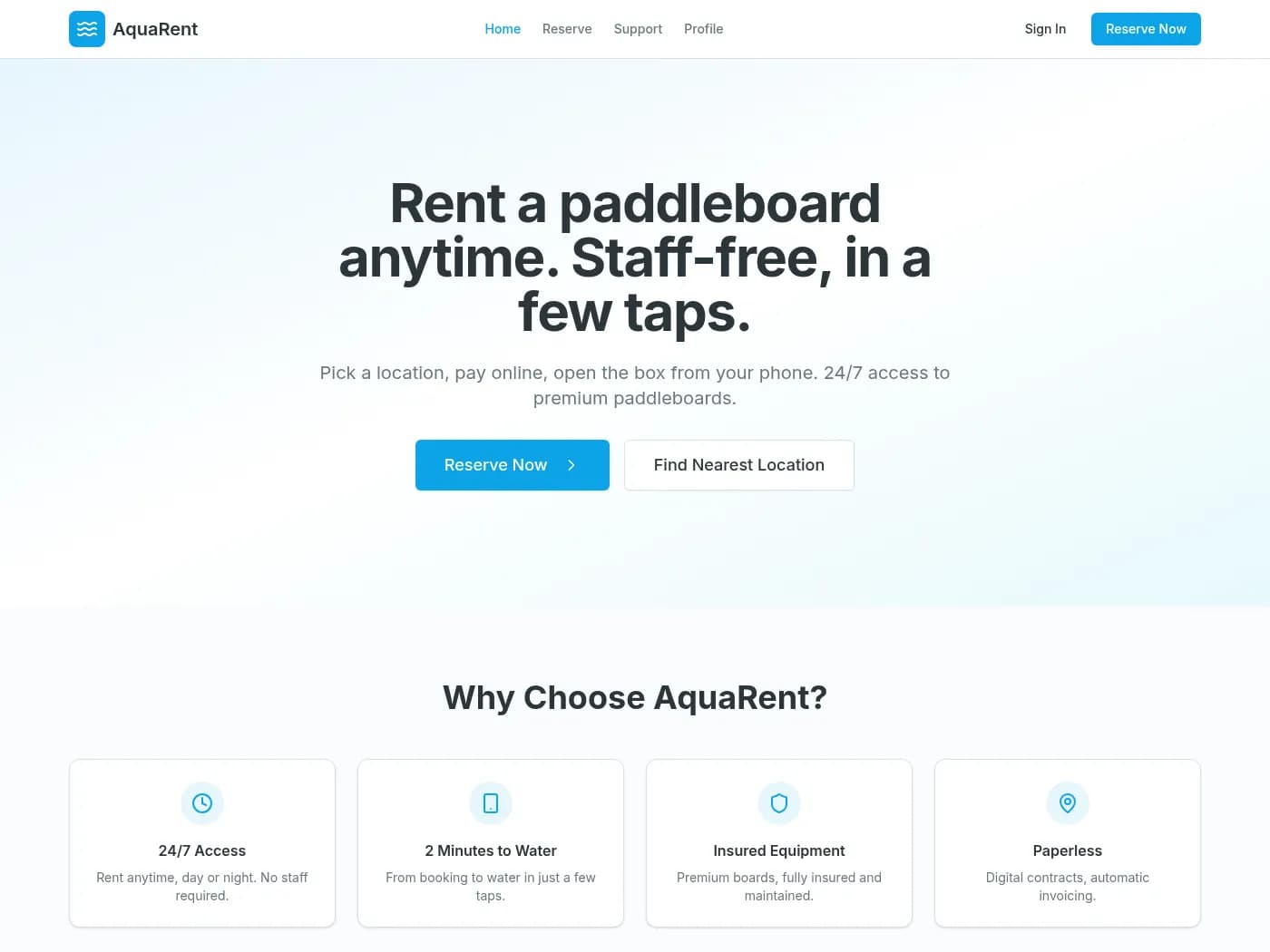 Paddleboard Self-Service 24/7 Rental MVP Web App