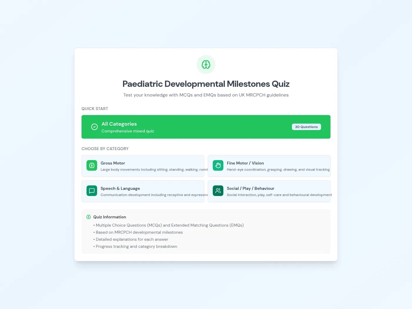 Paediatric Developmental Milestone Quiz App for UK Doctors