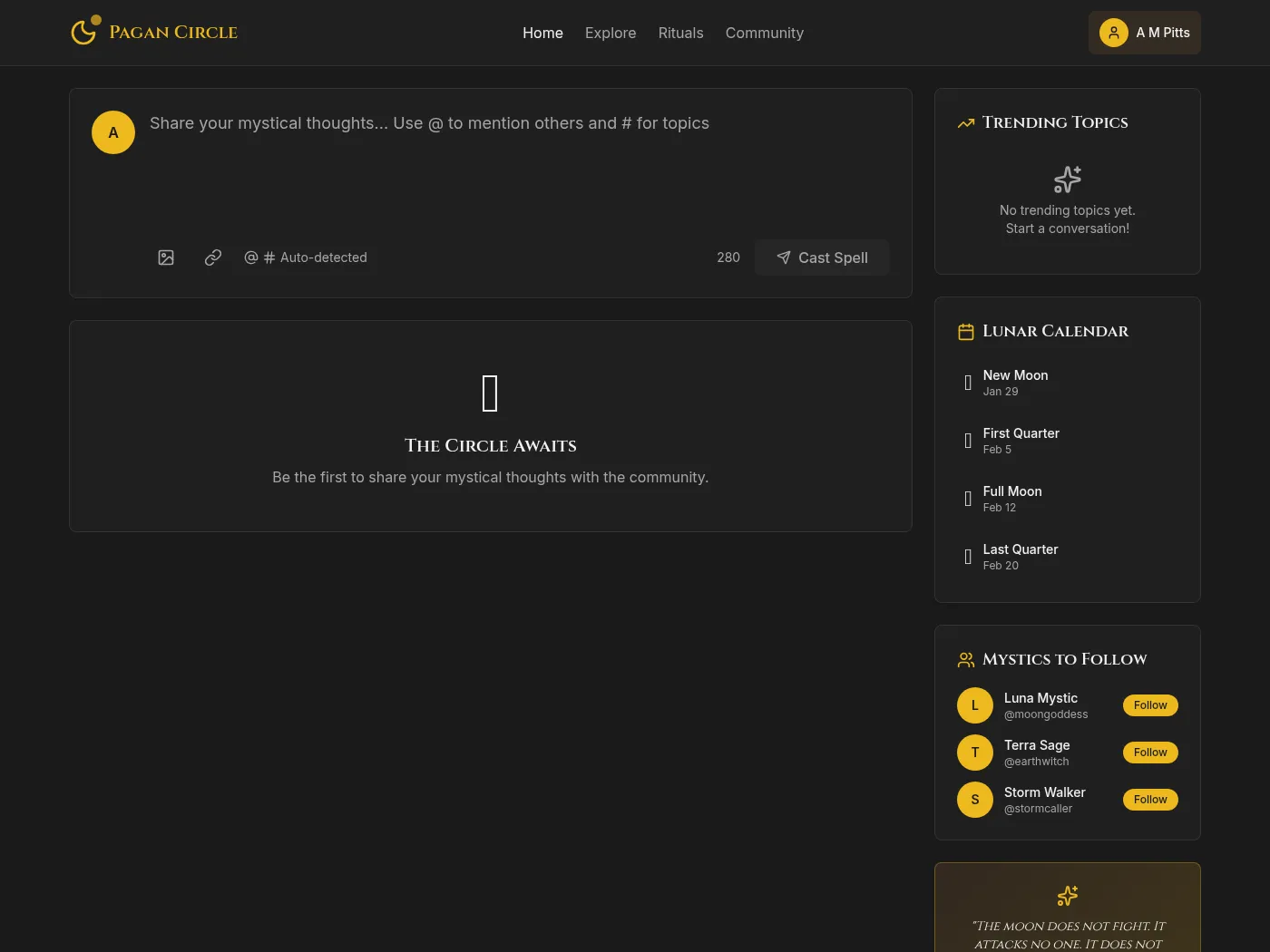 Pagan Social Network with Auto Mentions & Link Previews