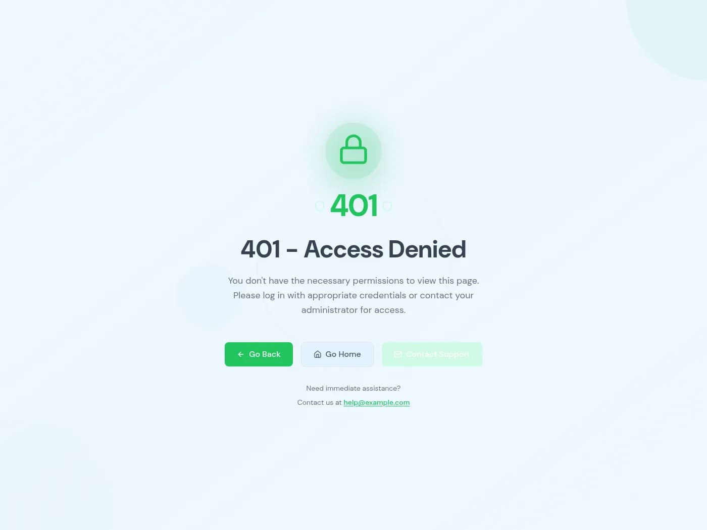 Page 401 Unauthorized Access Error Component