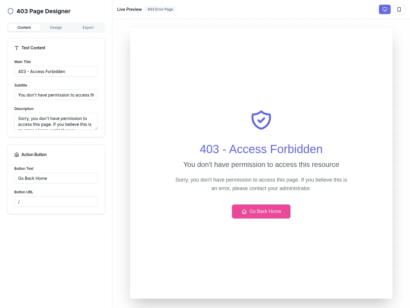 Custom 403 Error Page Designer