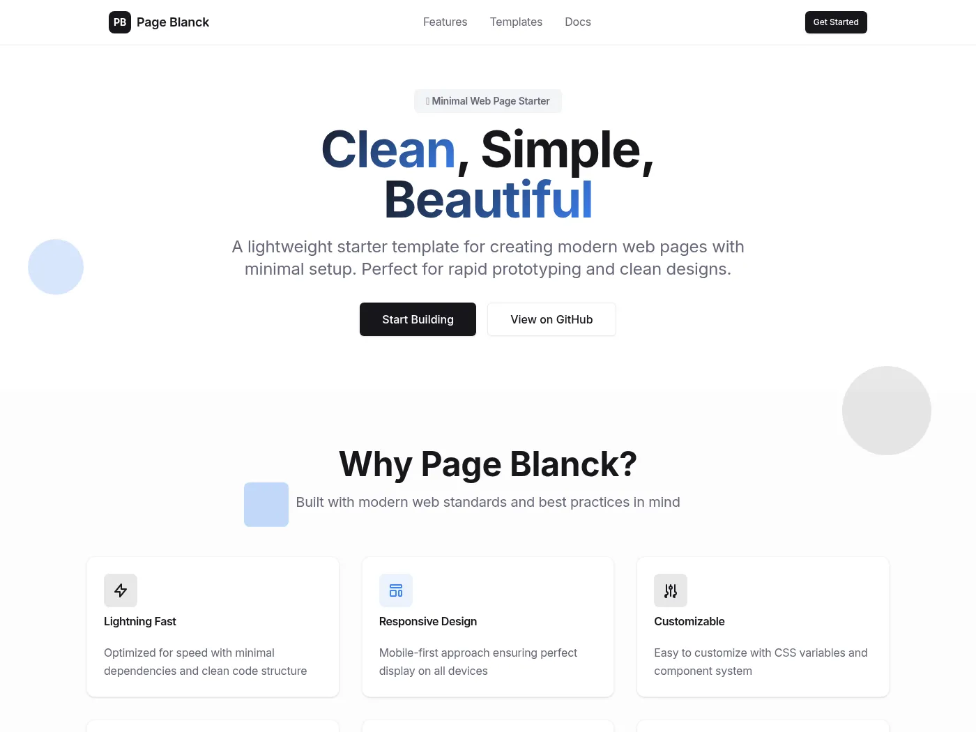 Page Blanck - Minimal Web Page Starter