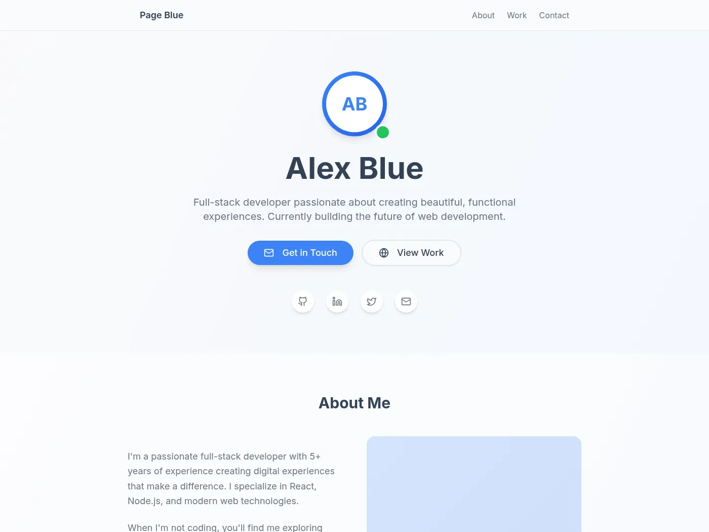 Page Blue - Minimalistic Personal Landing Page
