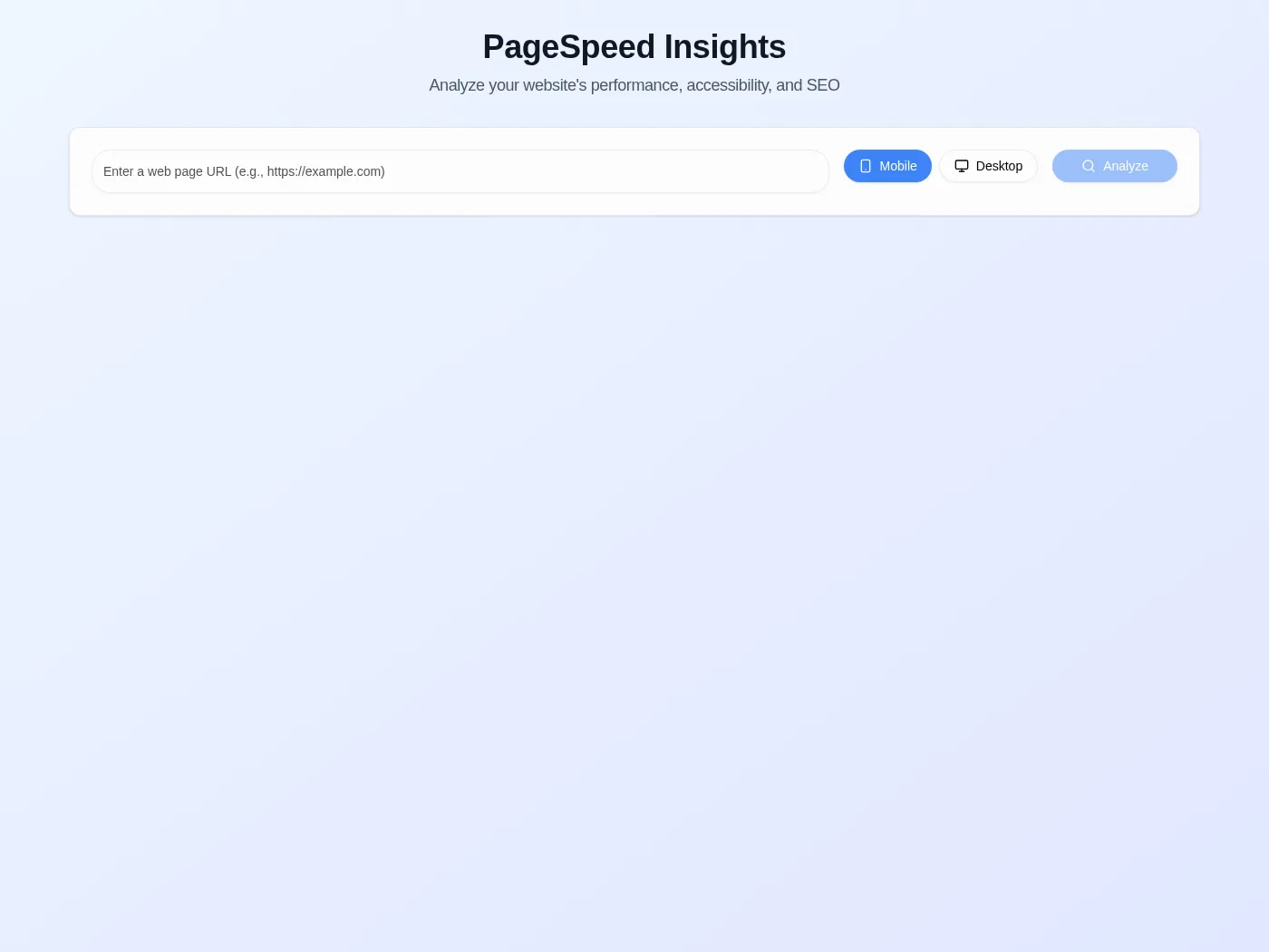 PageSpeed Insights Analyzer Dashboard