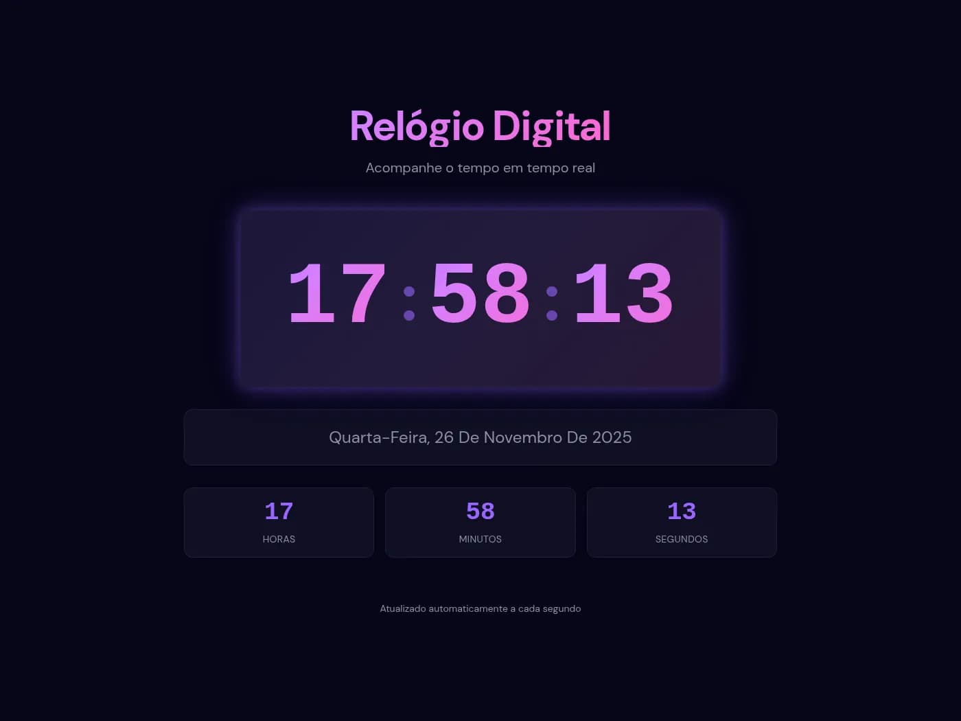 Relógio Digital Dinâmico