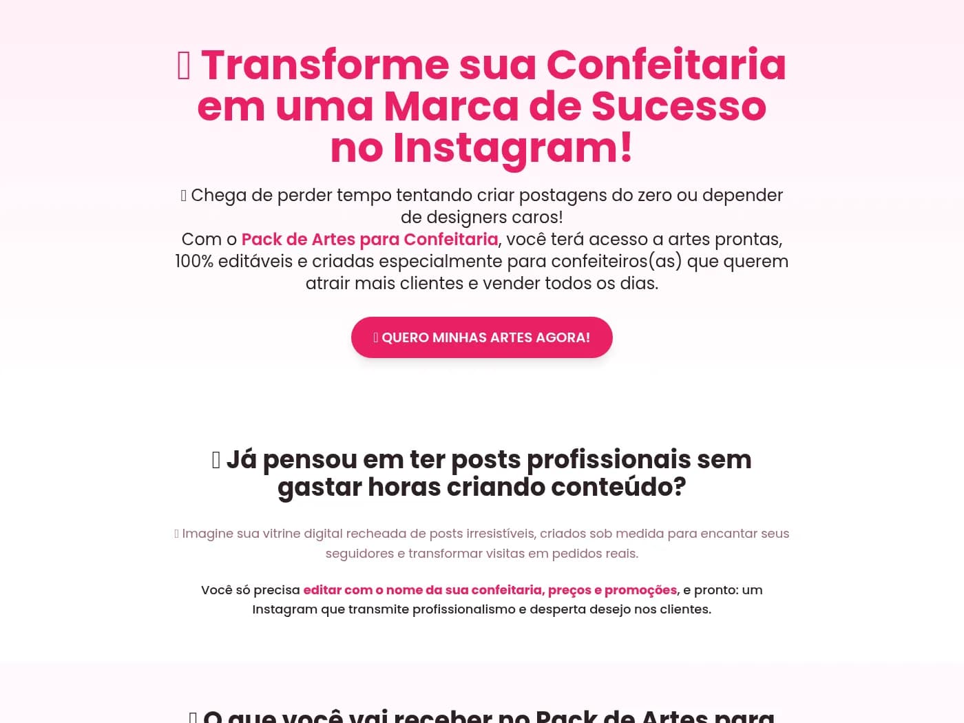 Página de Vendas para o Pack de Artes para Confeitaria