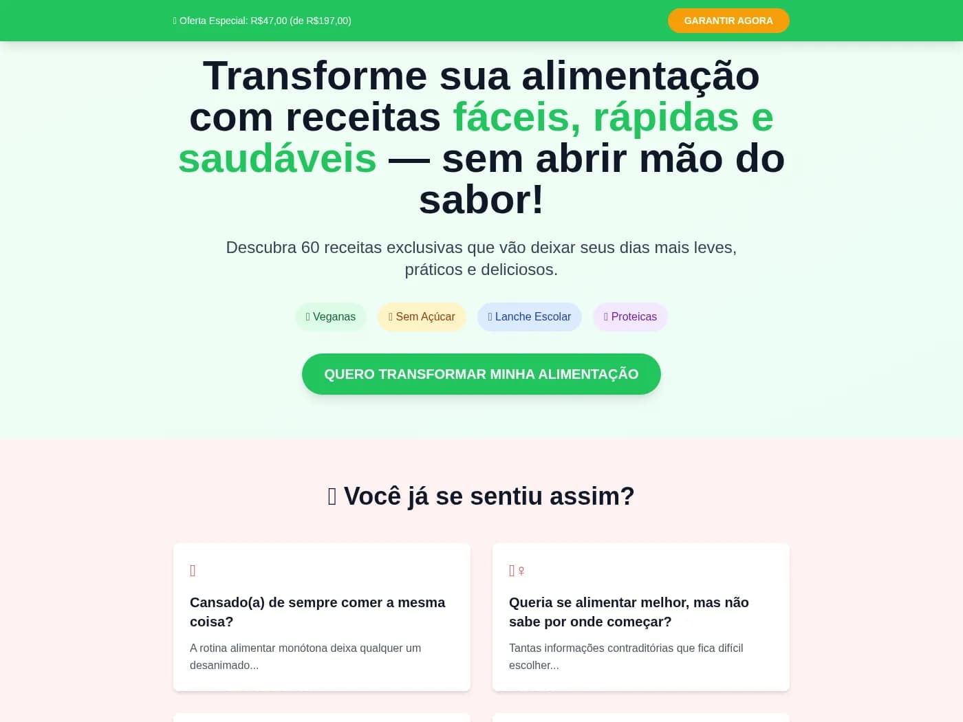 Página de Vendas de Alta Conversão para eBook de Receitas Saudáveis