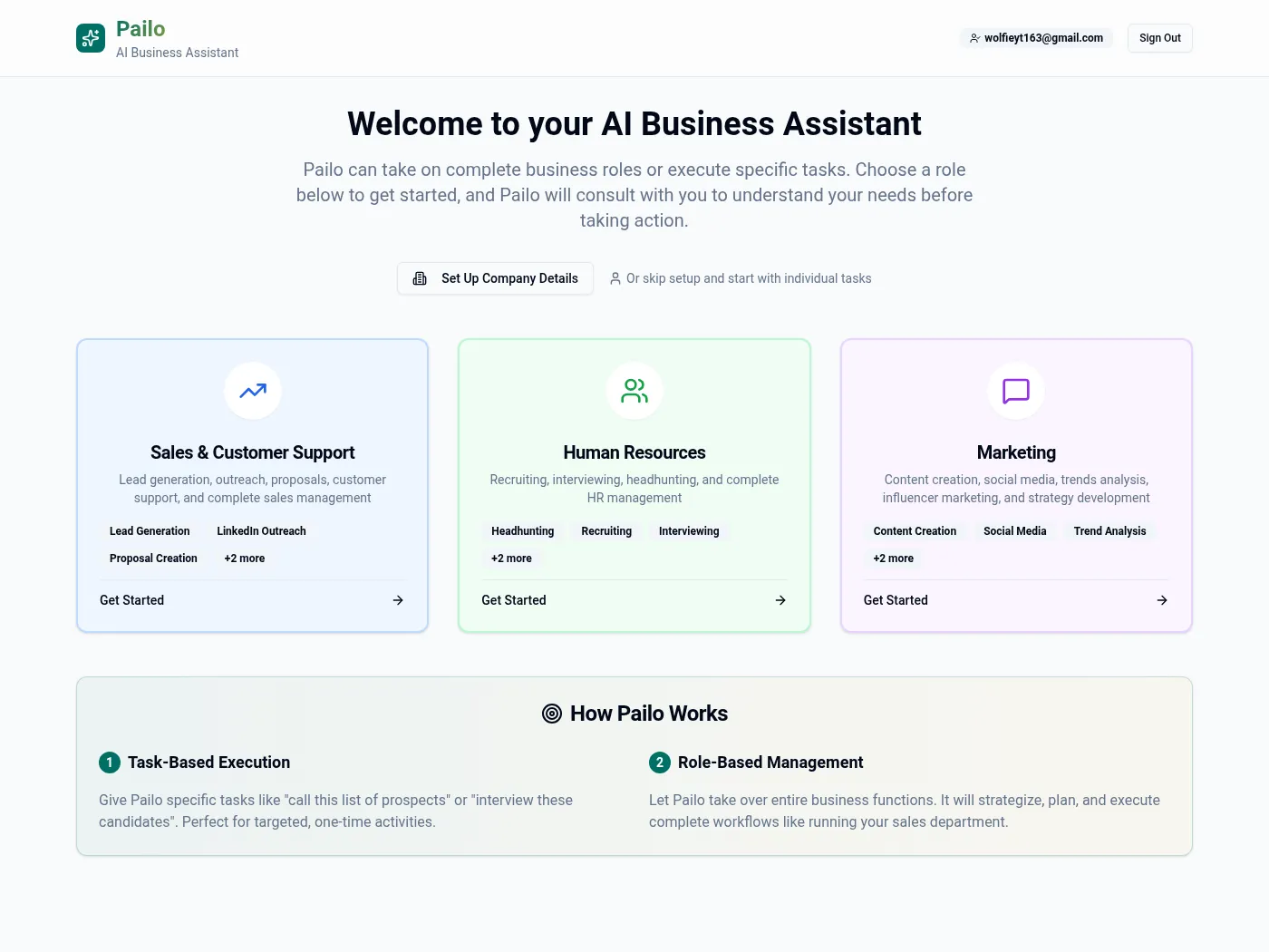Pailo AI Role-Based Business Dashboard
