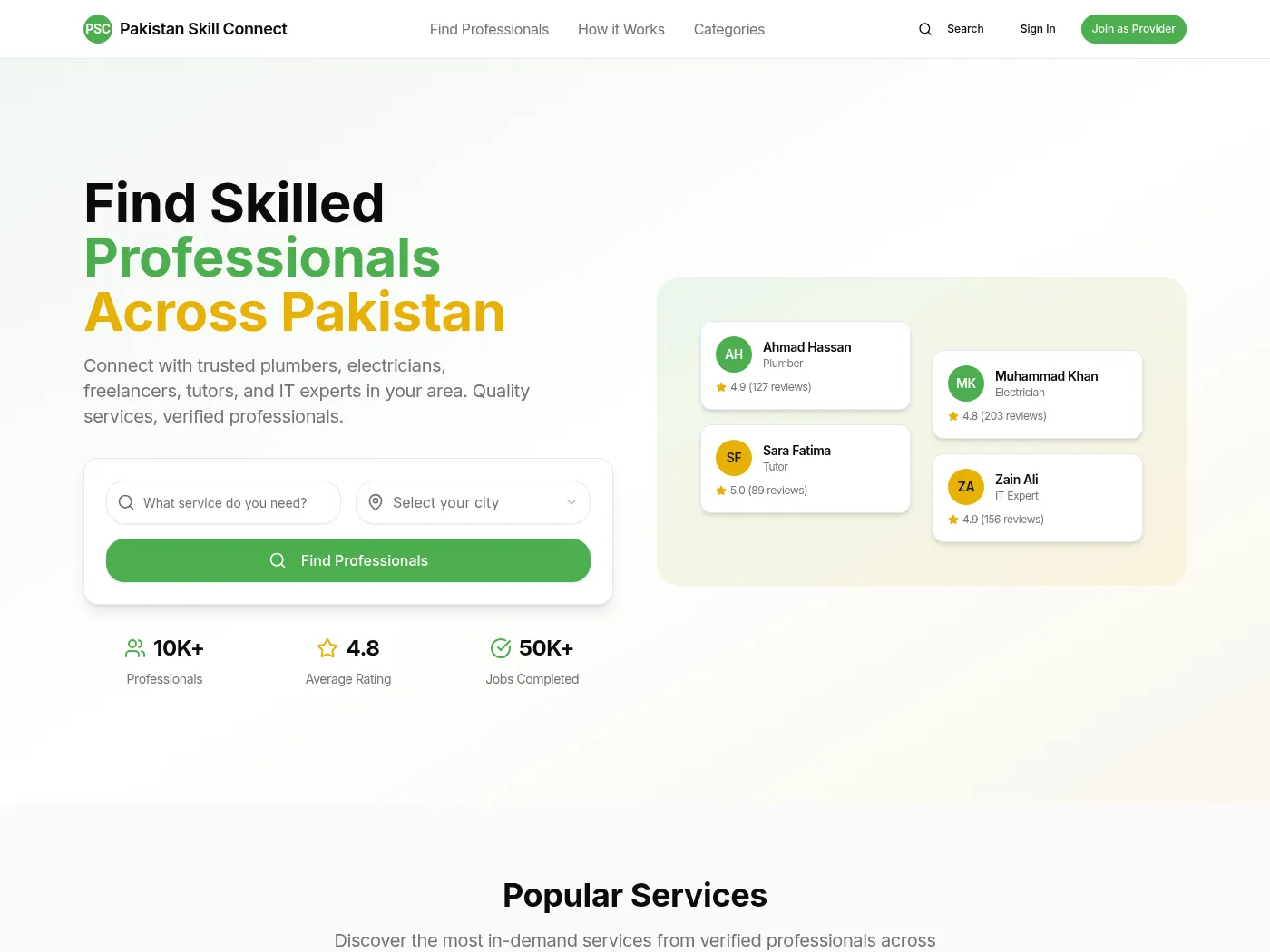 Pakistan Skill Connect: Nationwide Platform for Skilled Services