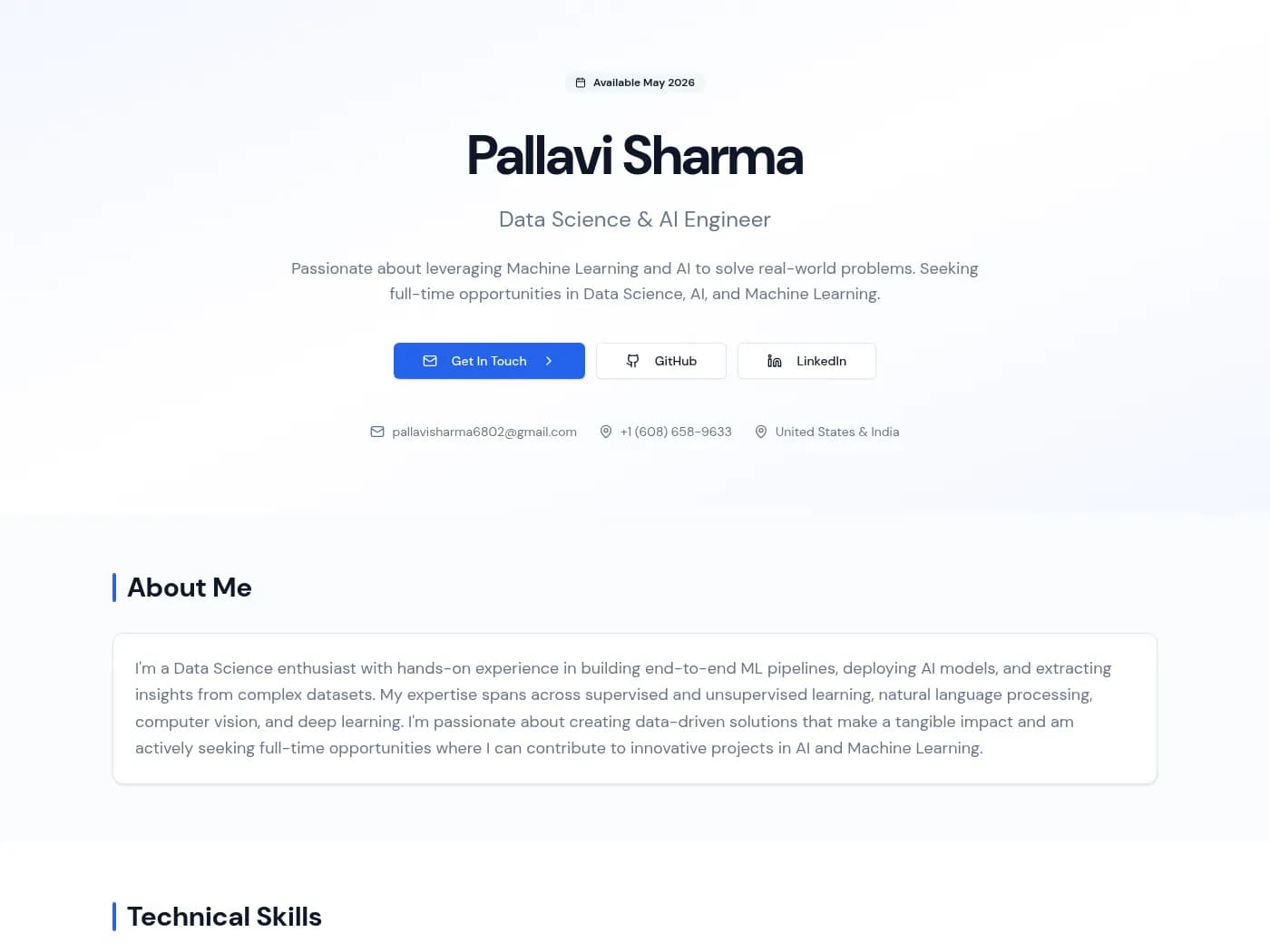 Pallavi Sharma - Data Science & AI Career Profile