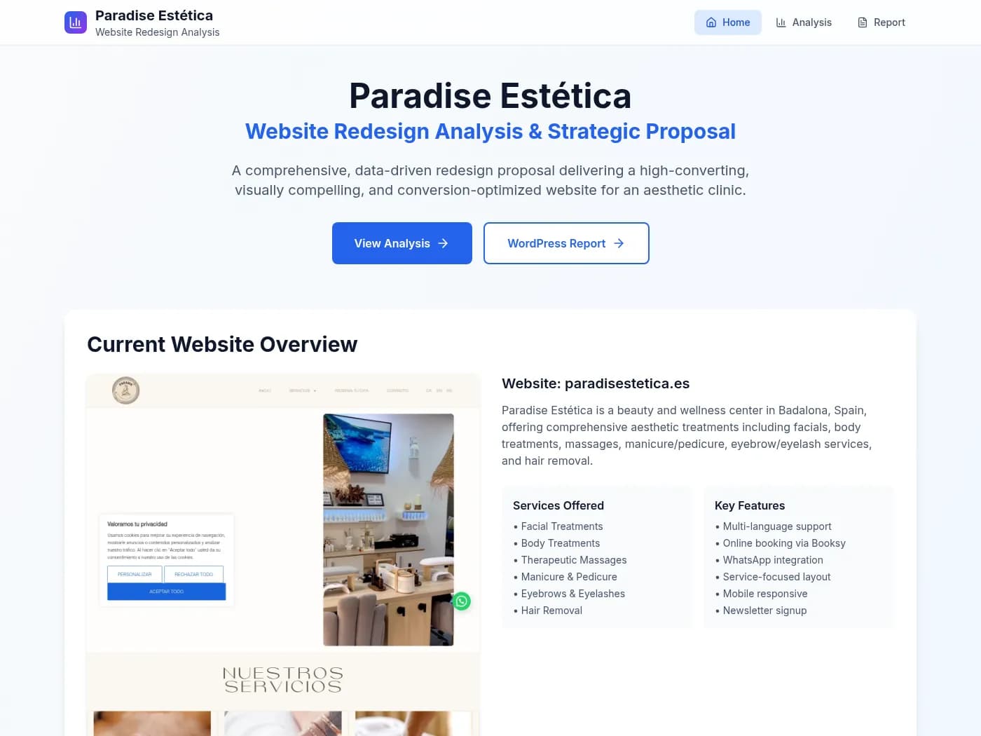 Paradise Estética Website Redesign Analysis & Strategic Proposal