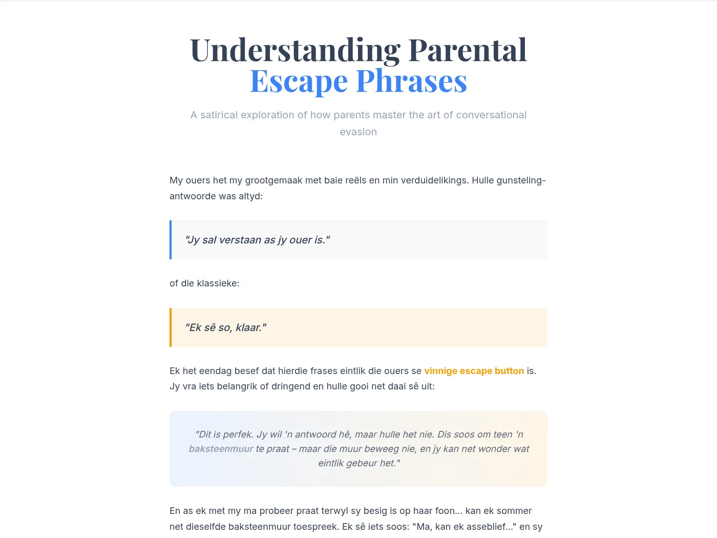 Understanding Parental Escape Phrases: A Satirical Web Essay