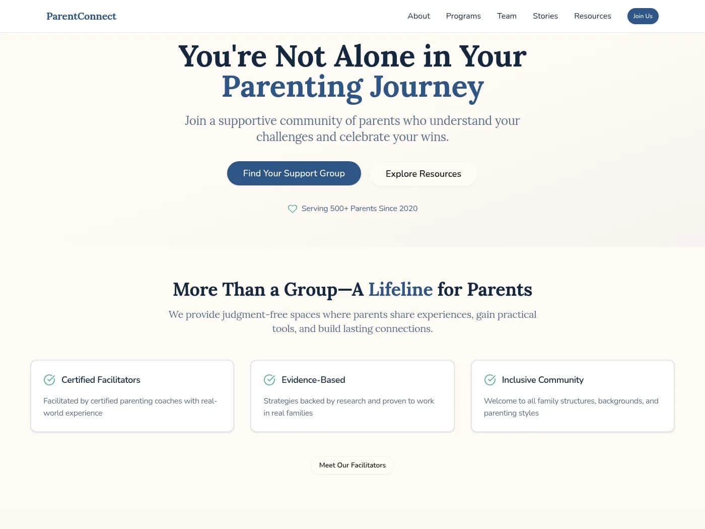 Parenting Support Group Landing Page