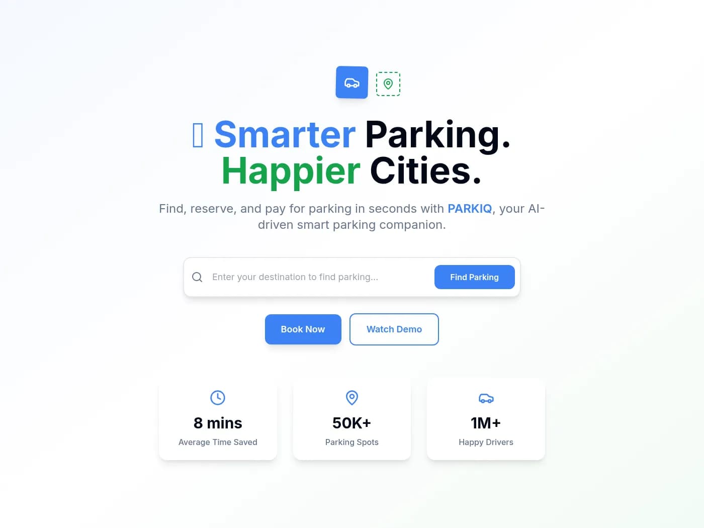 PARKIQ Interactive Smart Parking UI for Cities