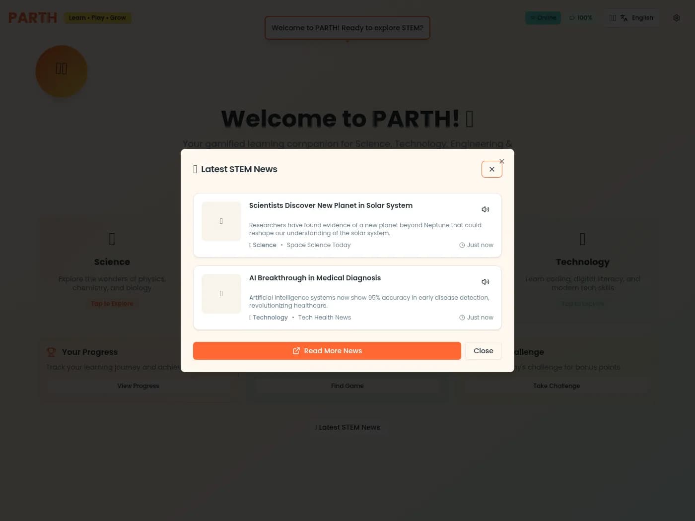 PARTH: Gamified Multilingual STEM Learning Platform for Rural Students