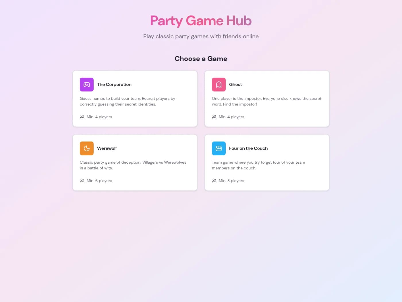 Party Game Hub: Multiplayer Room Games Collection with Master Controls