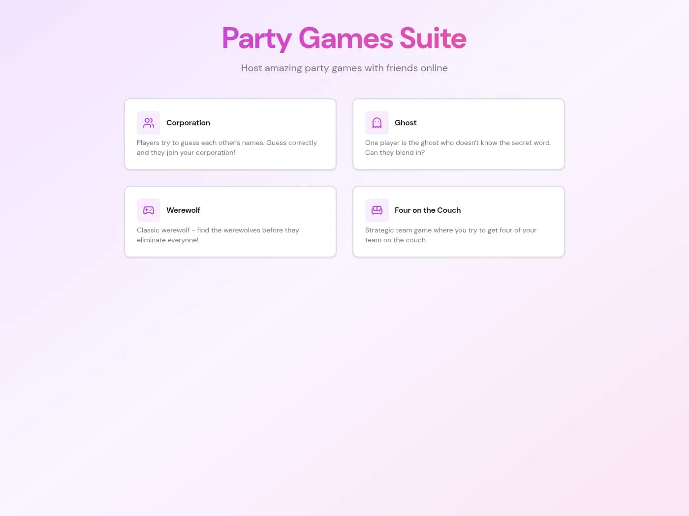 Party Games Suite with Master-Controlled Rooms