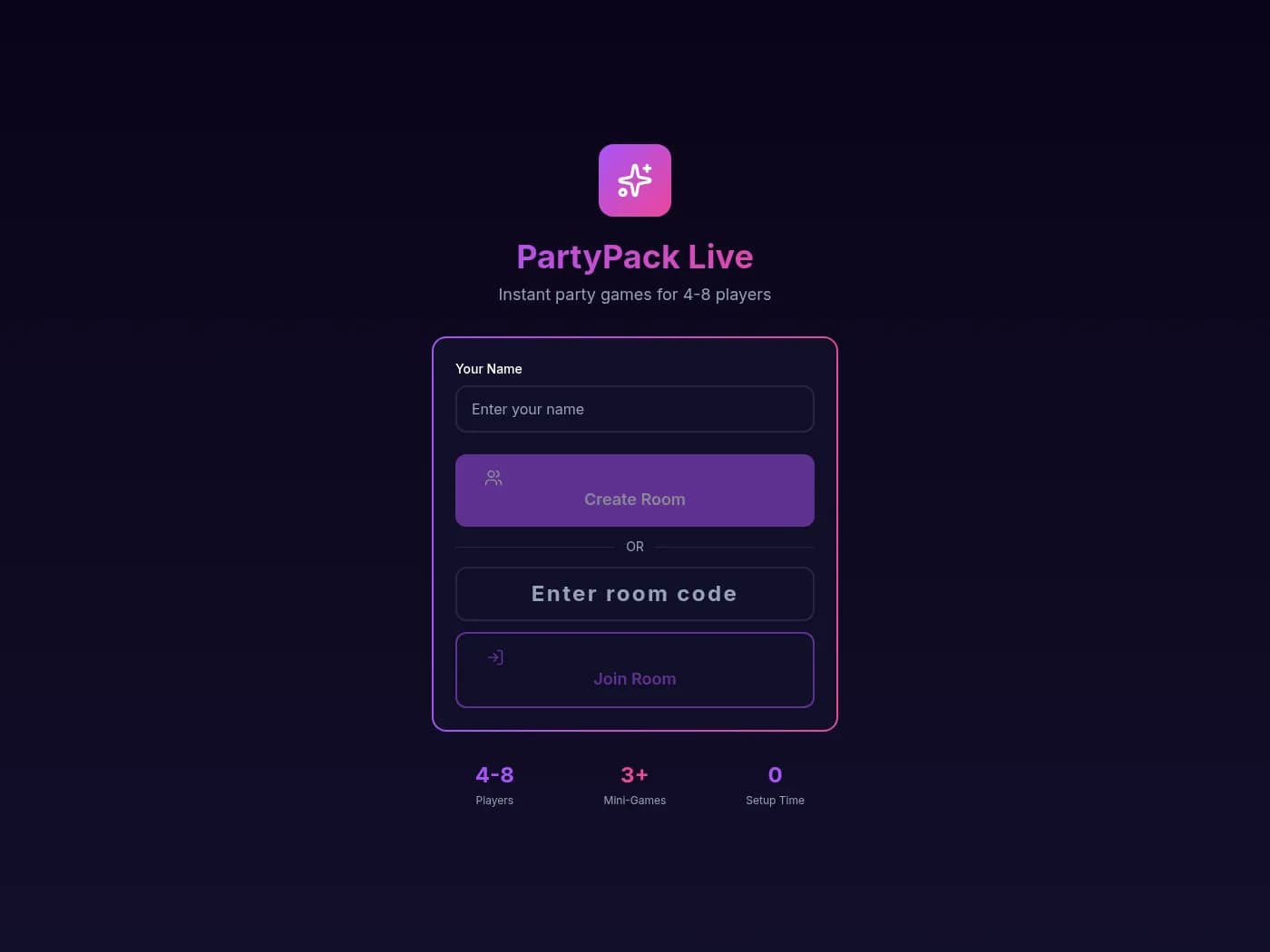 PartyPack Live — Frictionless Mobile-First Party Game Platform (PWA)